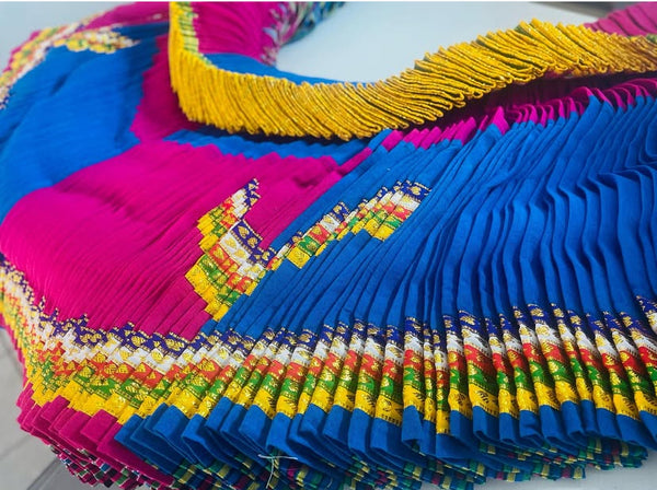 Colour Block Blue and Pink Ribbon Xibelani – Tsonga Brides